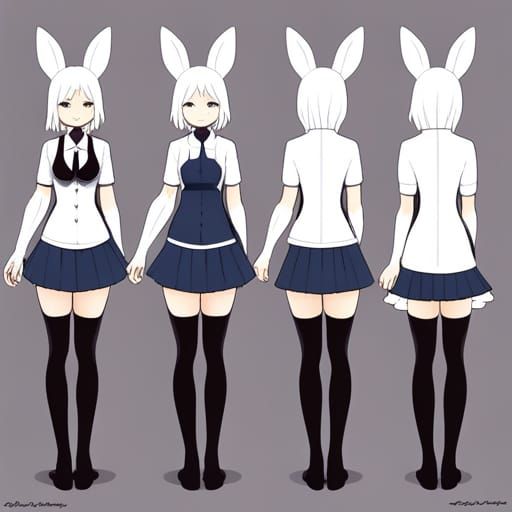 white hair bunny human girl reference sheet - AI Generated Artwork ...