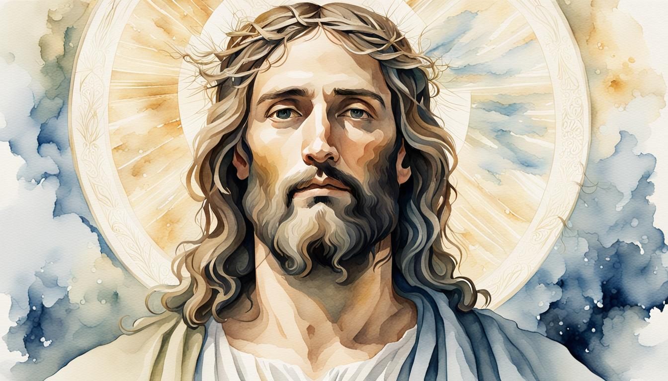 A watercolor illustration capturing the serene beauty of Jesus ...
