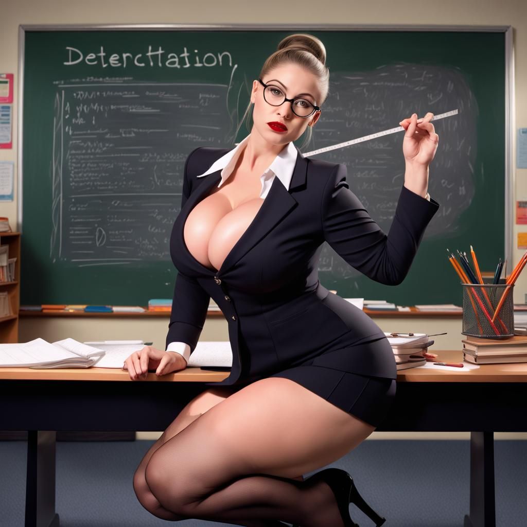 Beautiful curvy teacher in a classroom holding a ruler. - AI Generated Artwork - NightCafe Creator