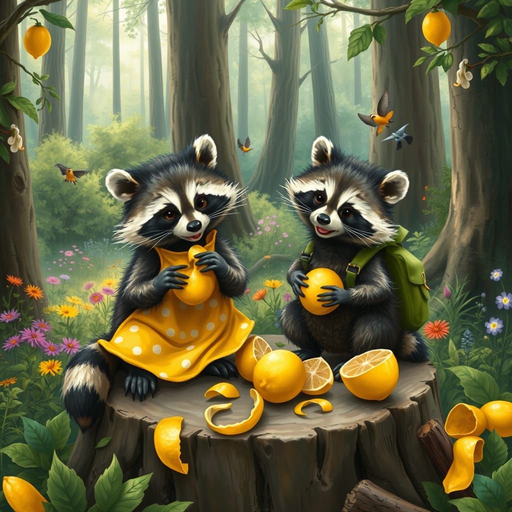 Raccoons sweet and sour lunch - Whimsical Raccoons Enjoy a ...