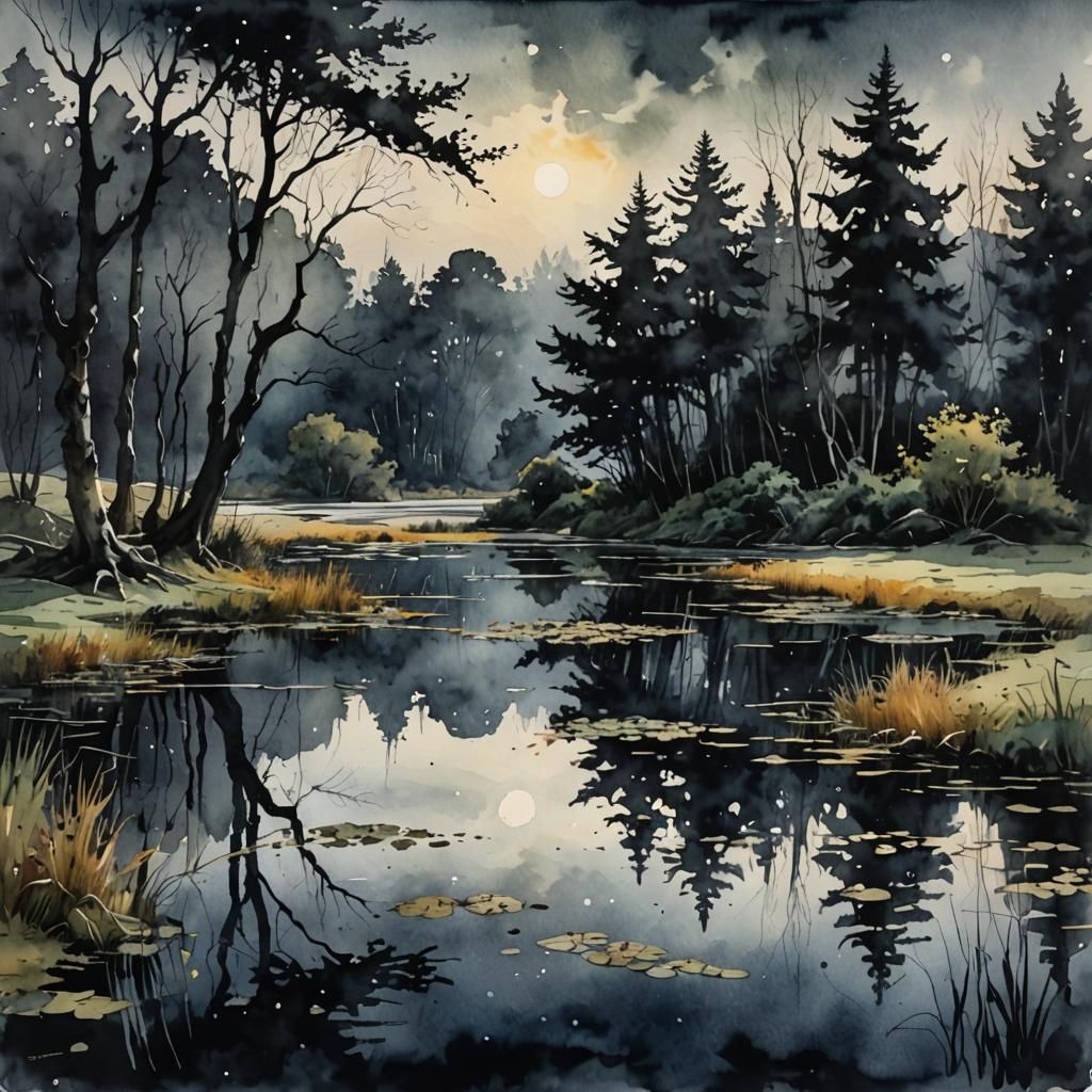 Dark Pond - AI Generated Artwork - NightCafe Creator