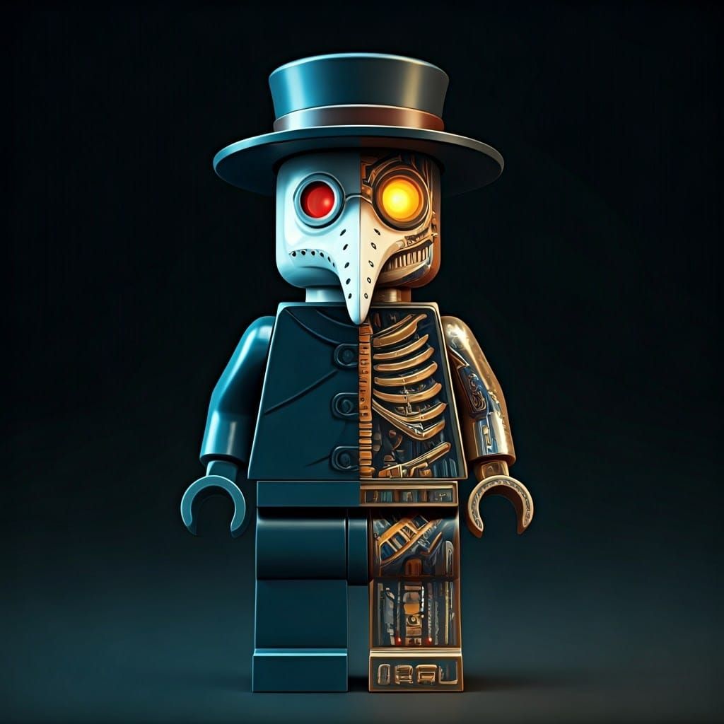 "Lego plague doctor, half normal and half X-ray"