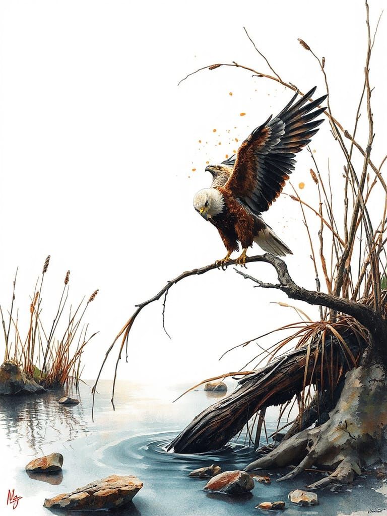 Bird of prey - Ethereal Eagle in Watercolour Dreamscapes