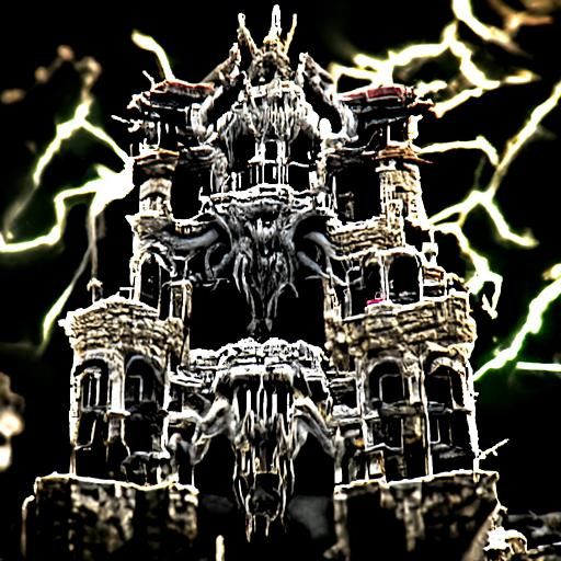 Demonic Eldritch Castle made of buildings. Lightning. Thunder. 8K ...
