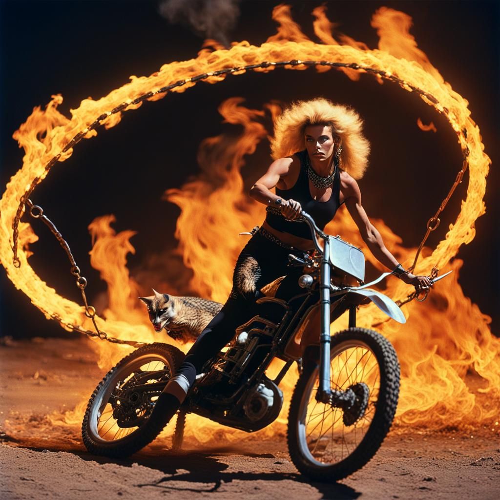 Flaming Hoop Stunt Woman - AI Generated Artwork - NightCafe Creator