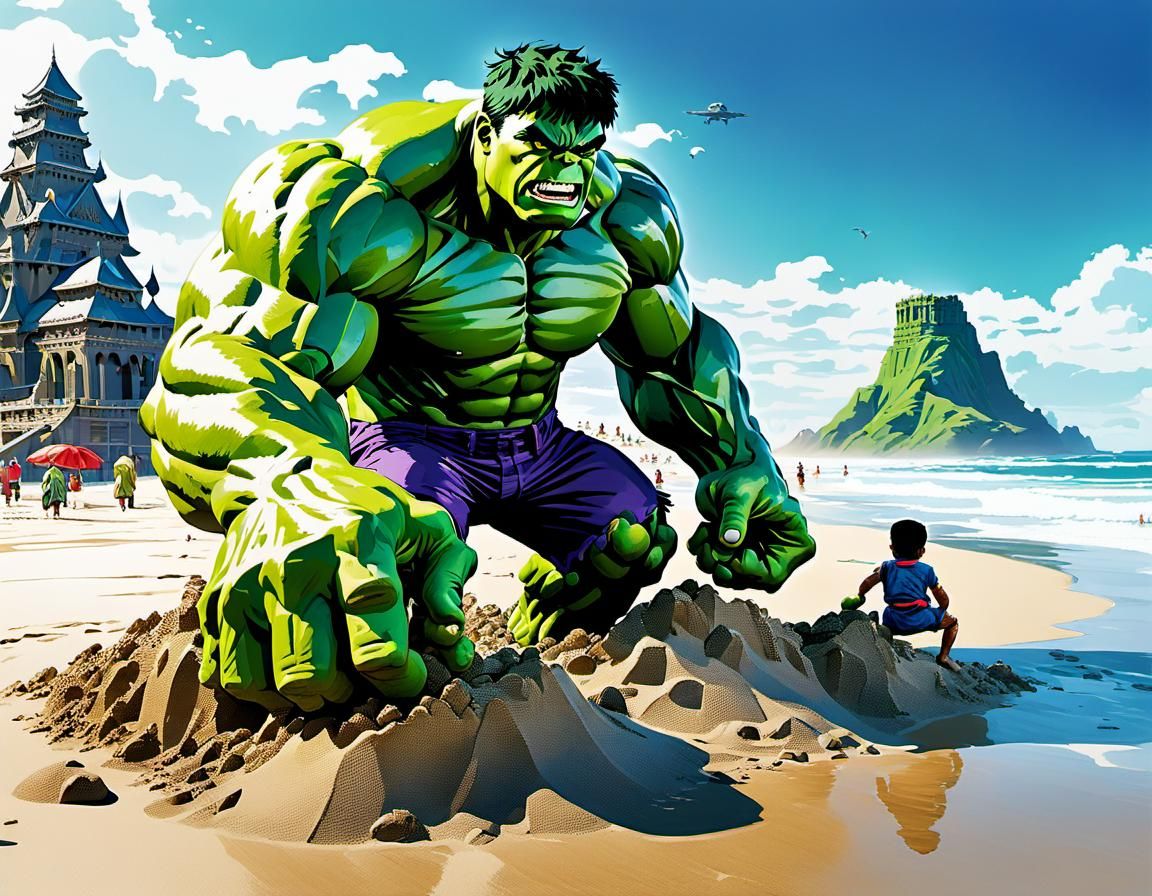Hulk at the Beach - AI Generated Artwork - NightCafe Creator
