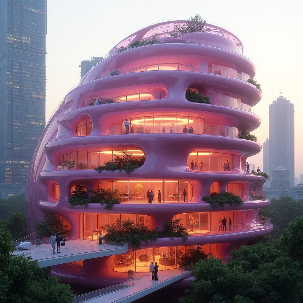 Futuristic Organic Semi-Circular Building in Vibra... - AI Art