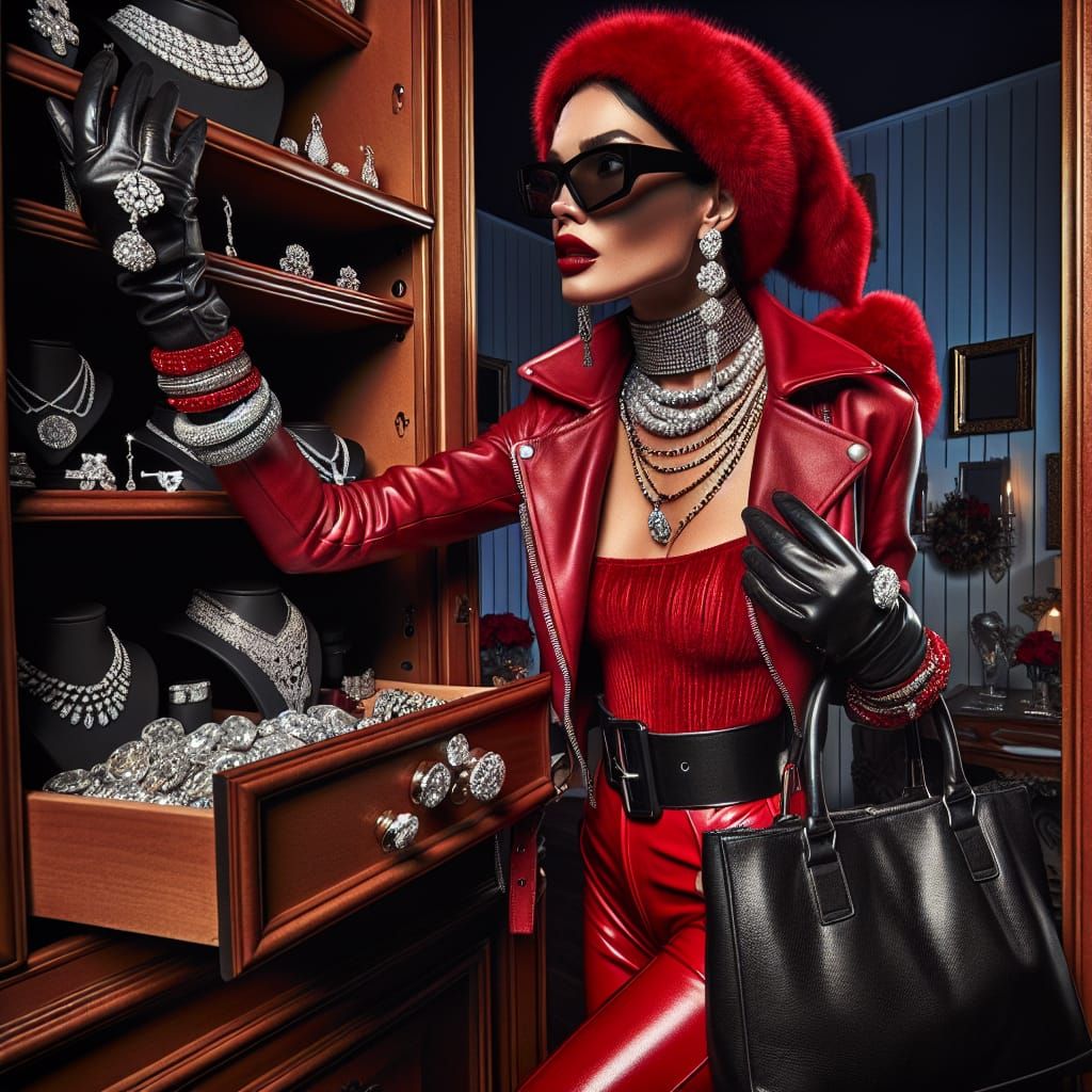 Cyberpunk Evil Santa Thief in Red Leather - AI Art