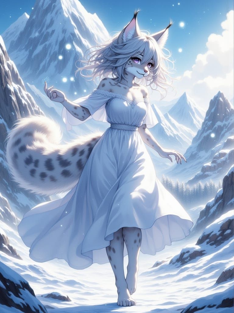 Snowy - Ethereal Snow Leopard Dancer in Arctic Storm