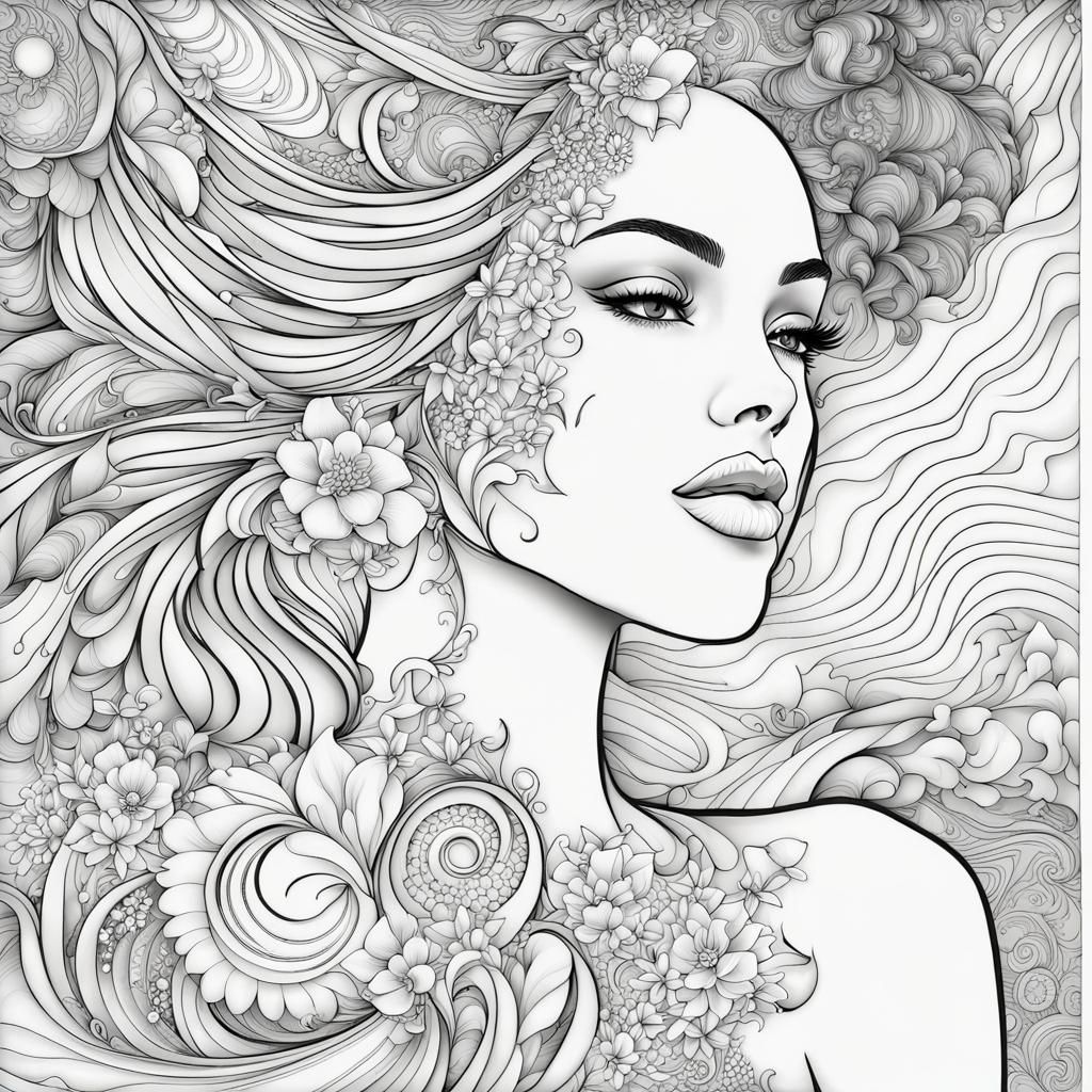 line art,no color , no boarders, coloring page set up , melanin,floral ...