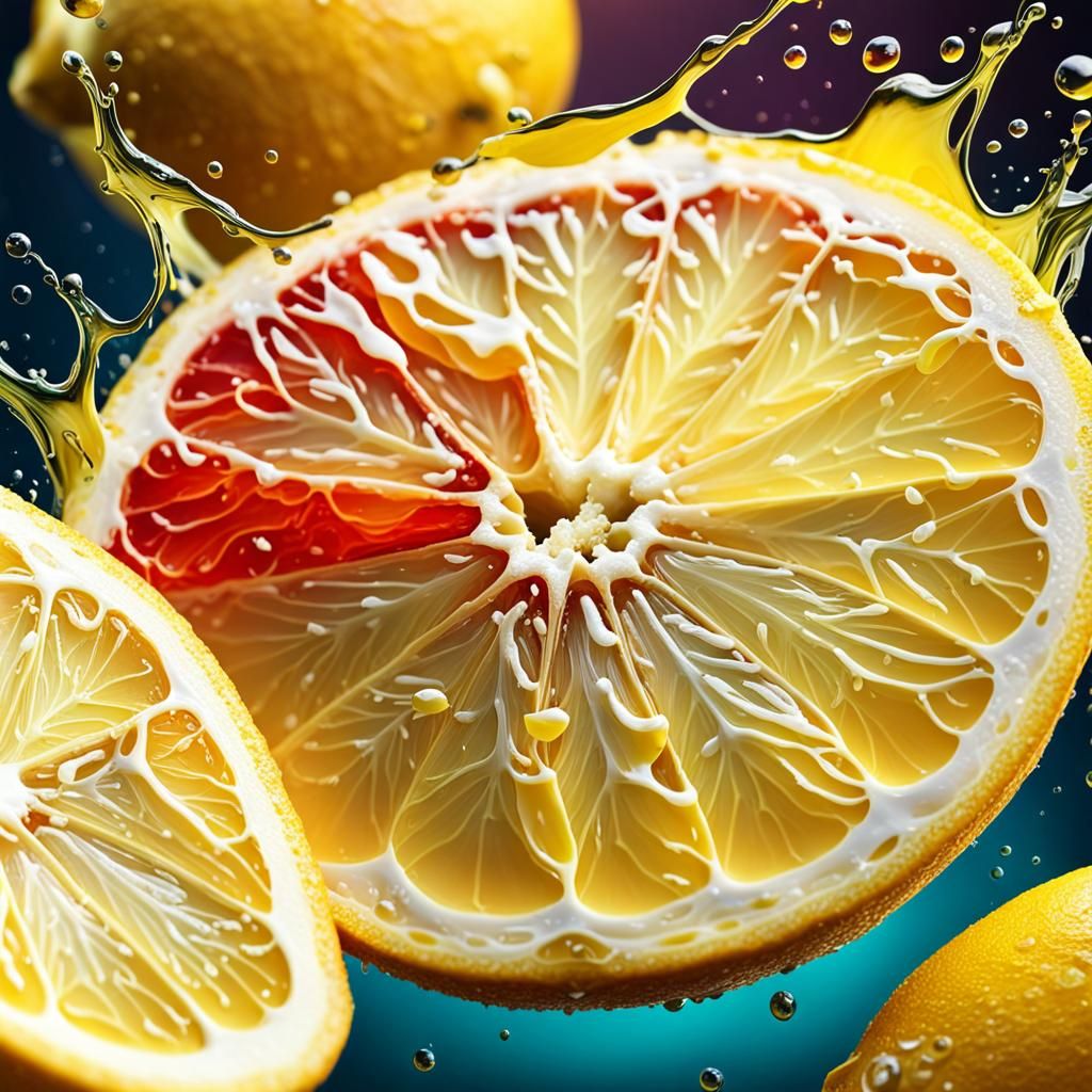 yellow lemon slice, macro image, deep color, bright colors - AI ...