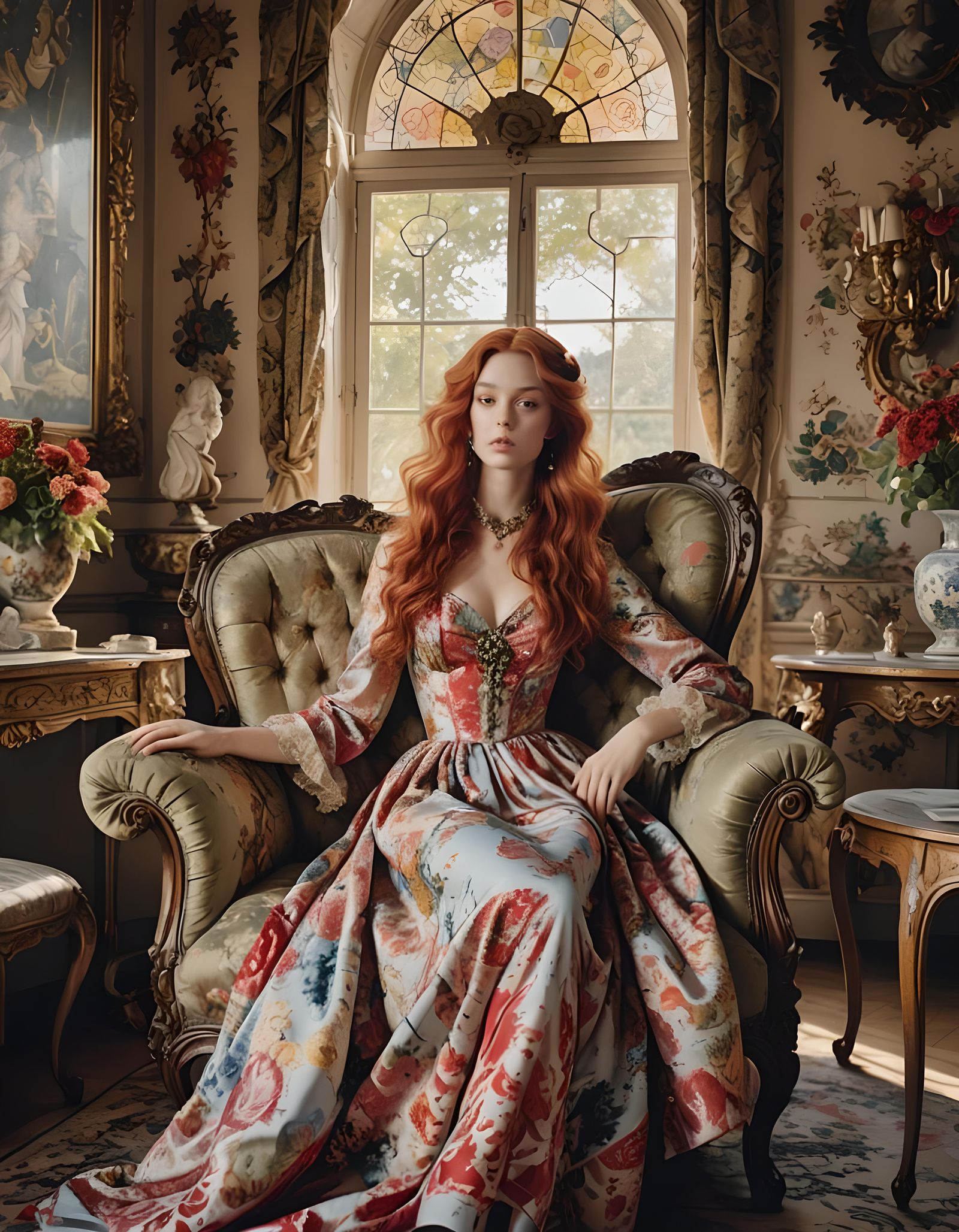 Woman in fancy maximalist dress - AI Generated Artwork - NightCafe Creator