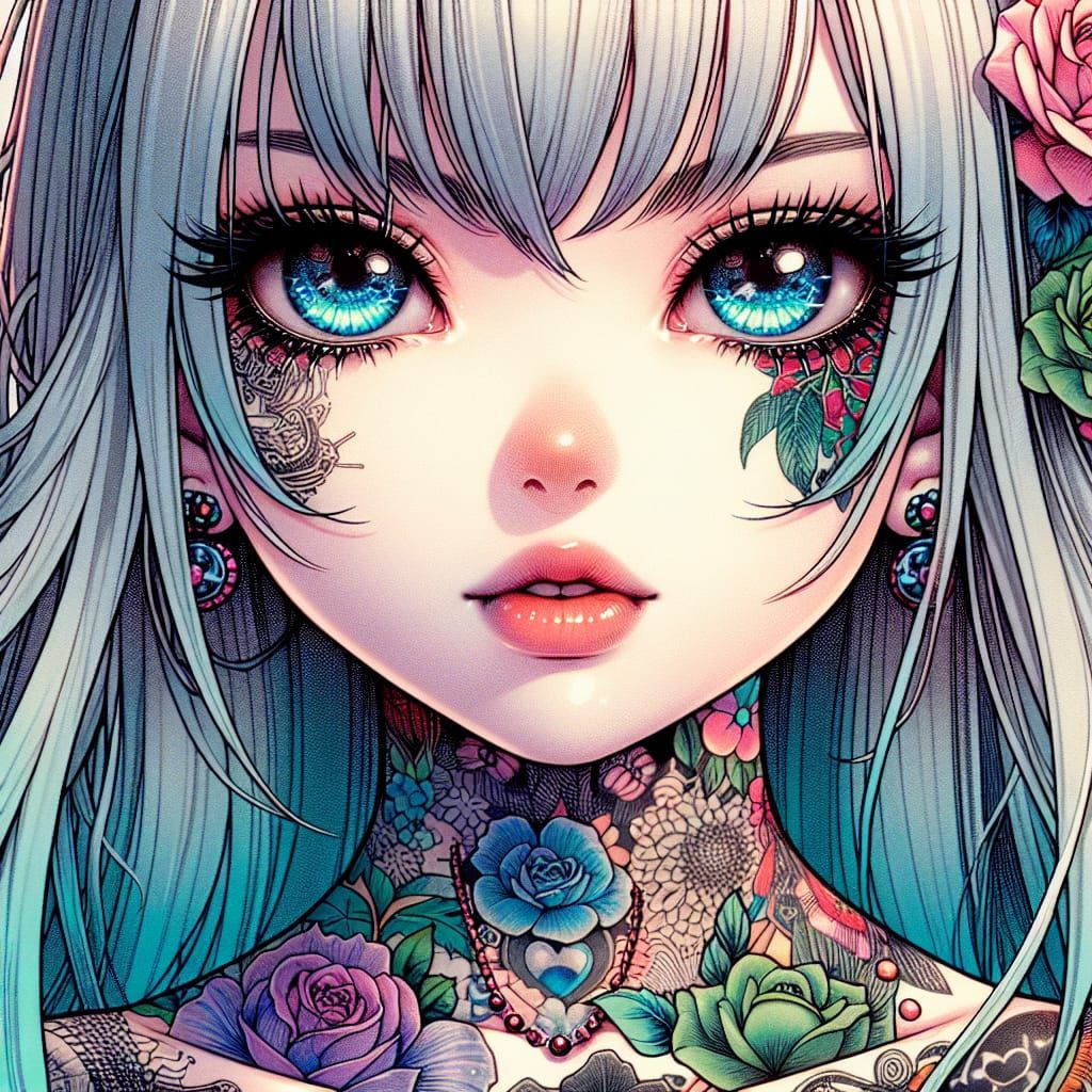 Tattooed Goth Girl in Manga Art Style (DALL-E 3) - AI Generated Artwork ...