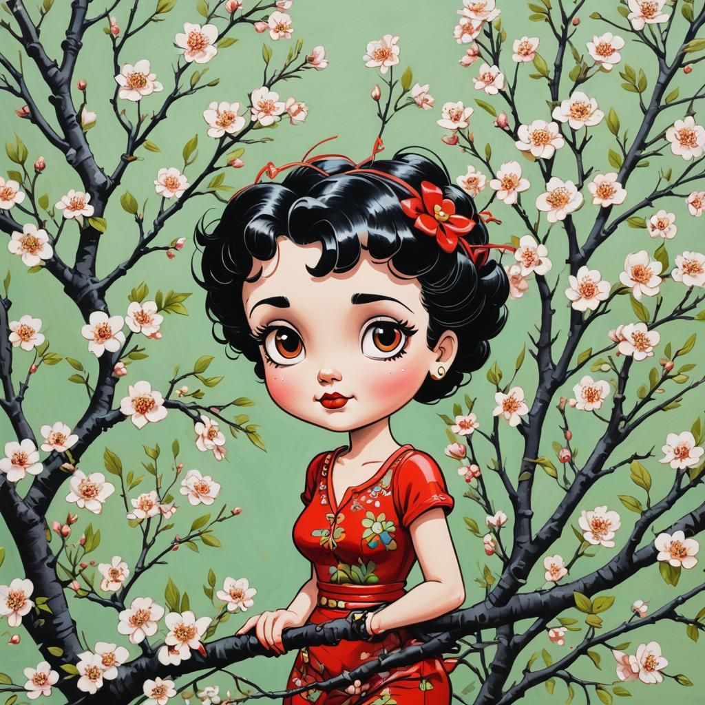 Beautiful Female Woman Betty Boop with flowering spring branches - AI ...