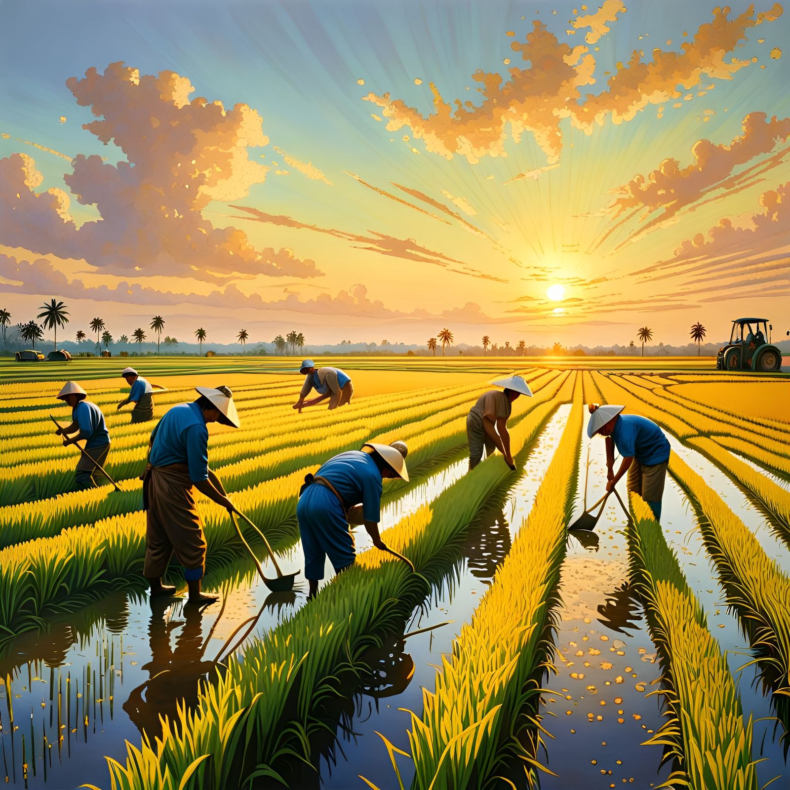 Rice Pady field with workers - AI Generated Artwork - NightCafe Creator
