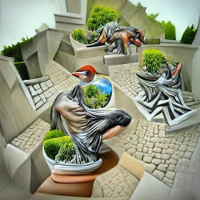 M.C. Escher garden of statues 8K 3D hyperrealism photoillustration - AI ...