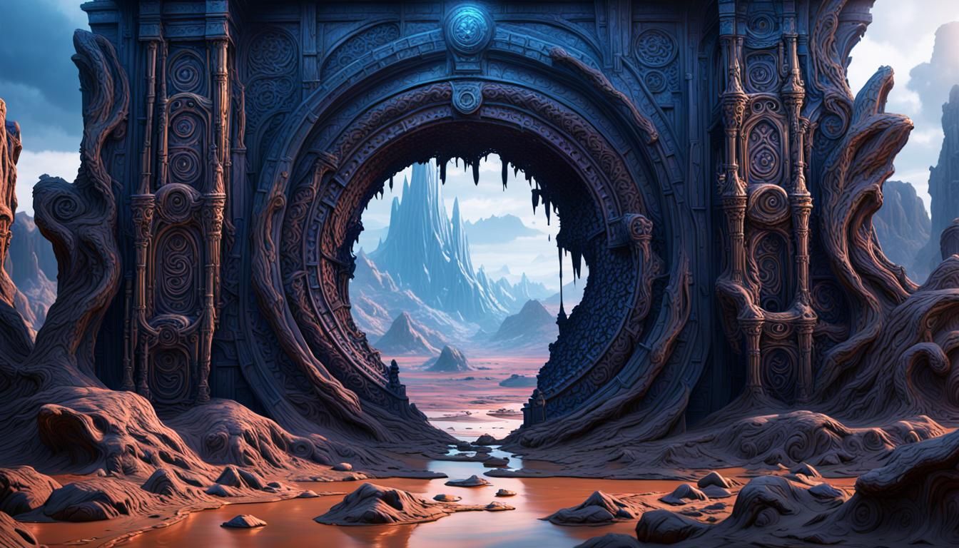 Ominous portal made of mud detailed matte painting, deep color ...