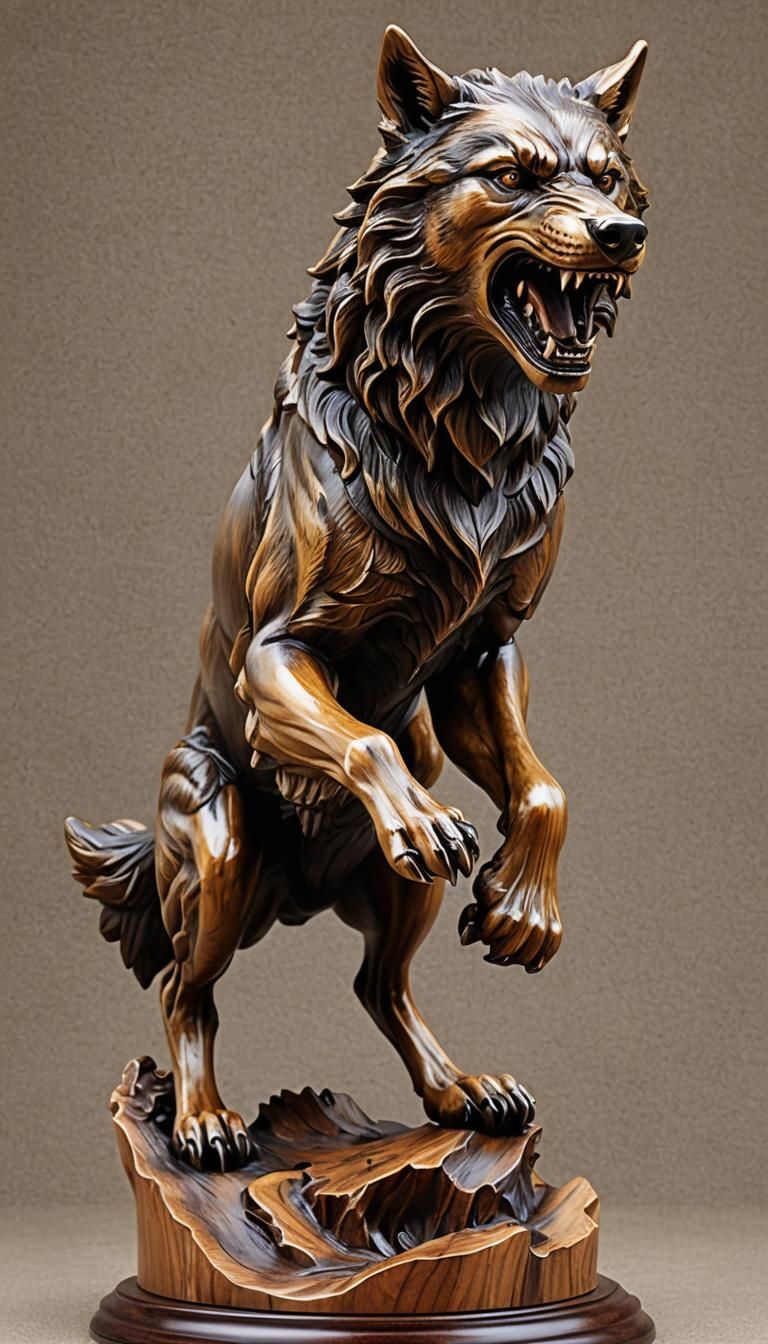 Sculpture of a fierce wolf - AI Generated Artwork - NightCafe Creator