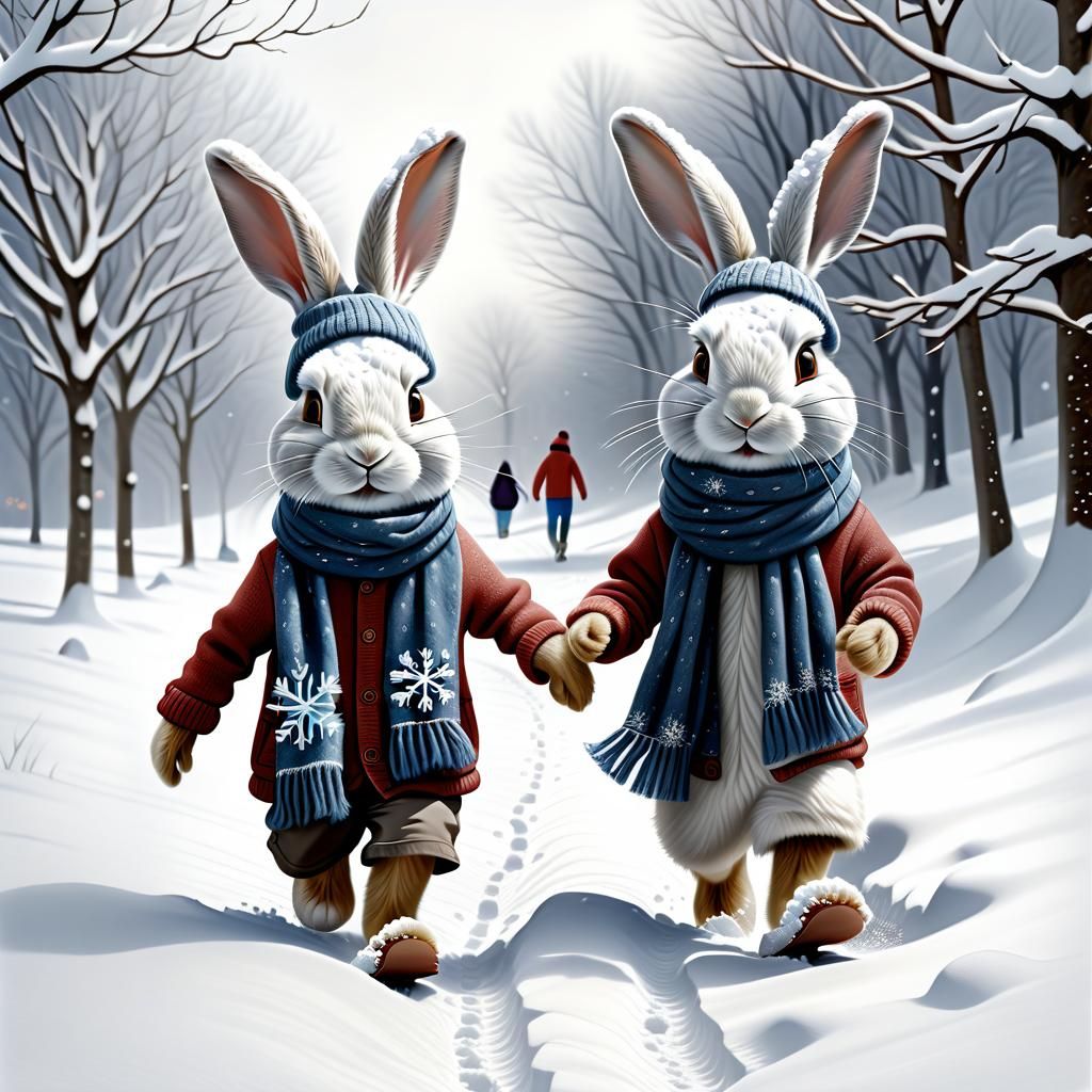 A hyper-realistic and accurate image of two anthropomorphic rabbits in ...