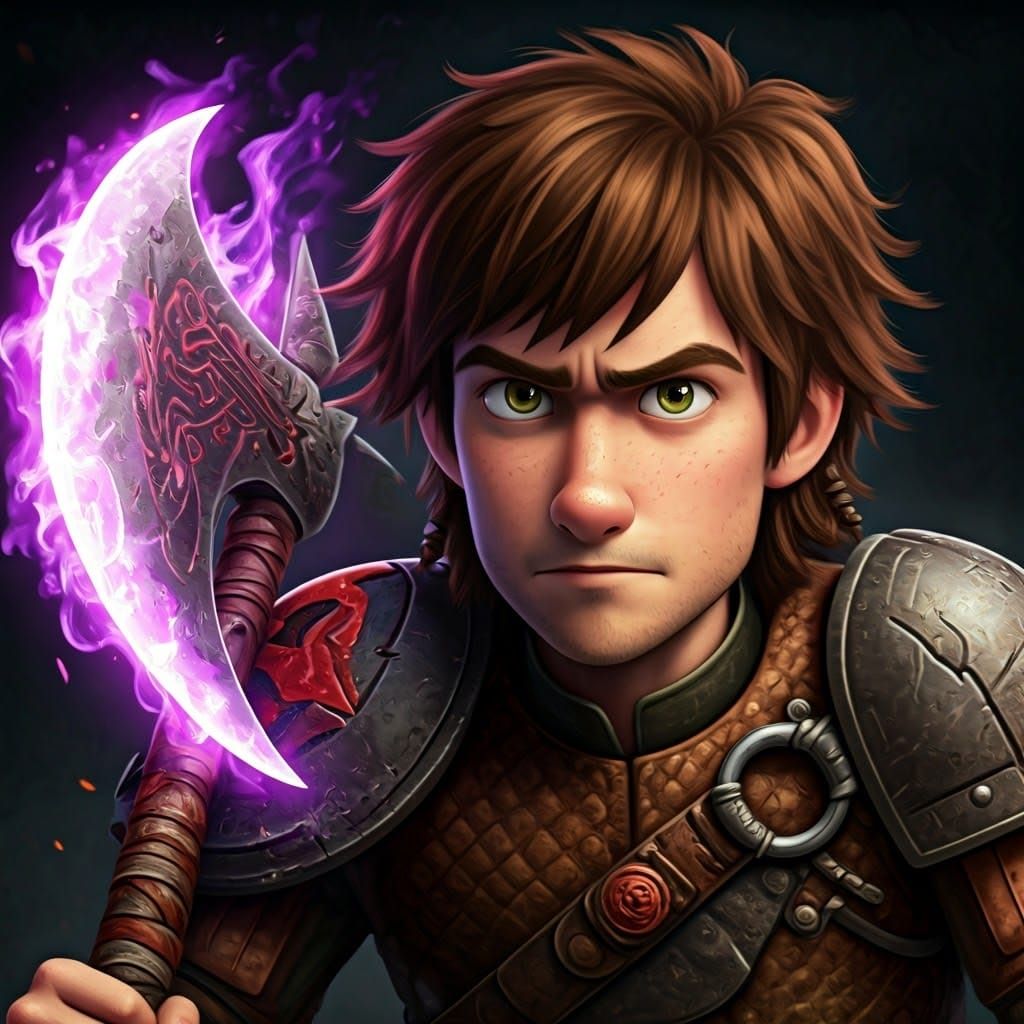 Fierce Hiccup Haddock Wields Flame-Tipped Axe - AI Art