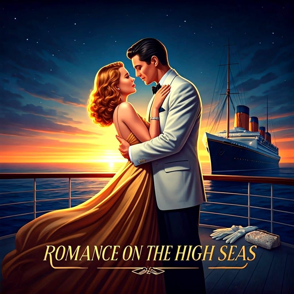 Vintage Hollywood Romance Movie Poster in Golden A... - AI Art