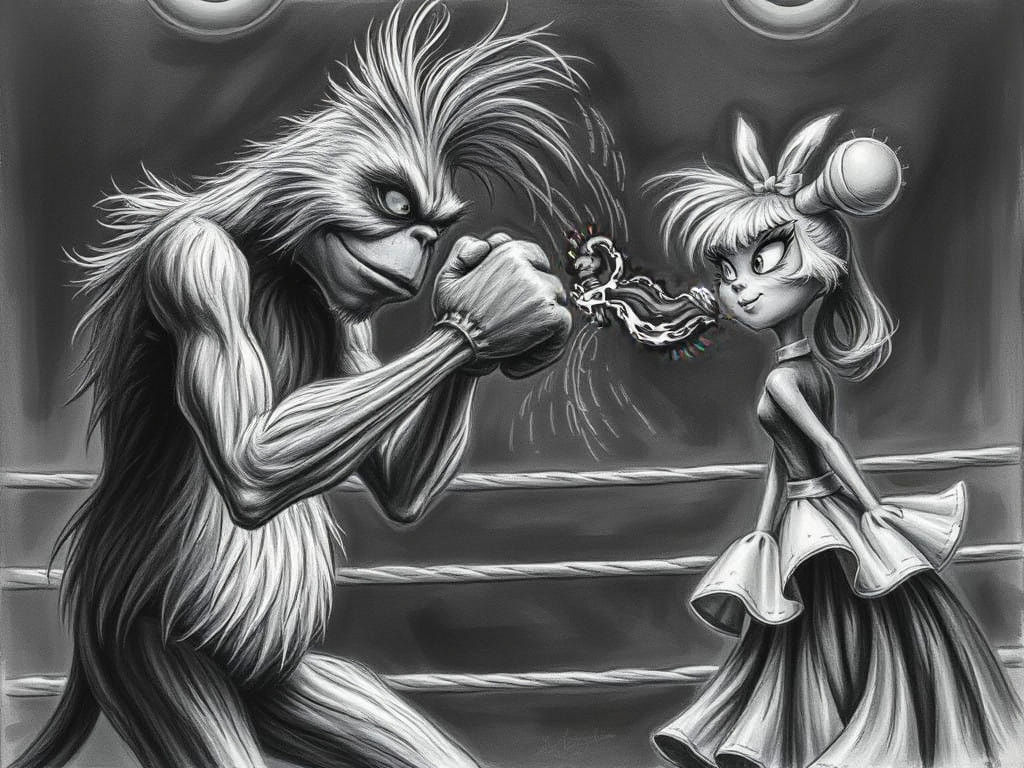Whoville Heroes Clash in Charcoal Boxing Epic - AI Art