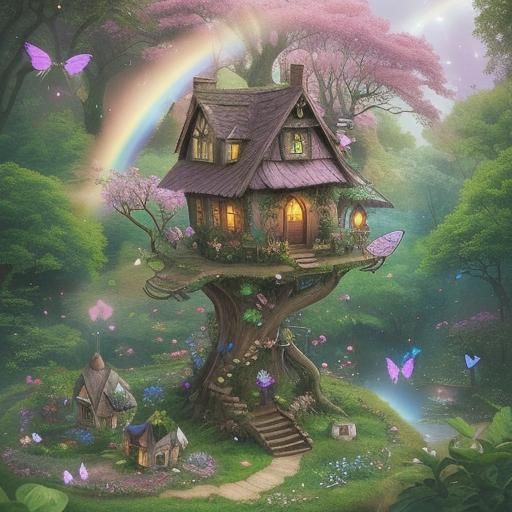 fairy in flight, fairy village, fae folk, fae, village, family ...