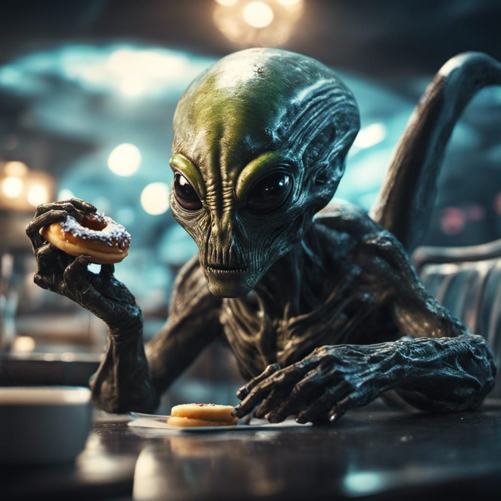 Alien eating donuts - AI Generated Artwork - NightCafe Creator