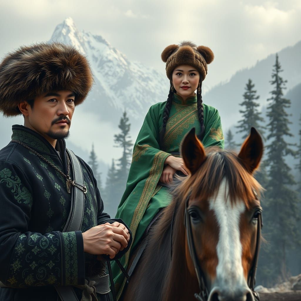 Mountain Shoria - Tuvan Couple in Khakass Attire Ride Horse ...