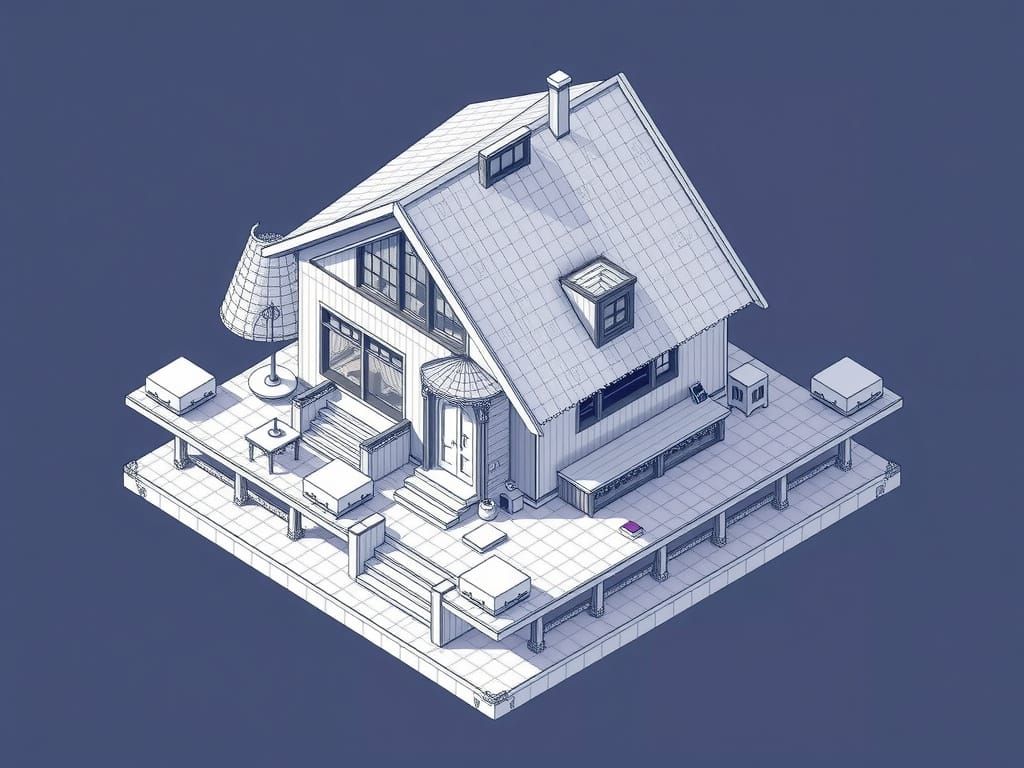Futuristic Small House Blueprints in AutoCAD Style - AI Art