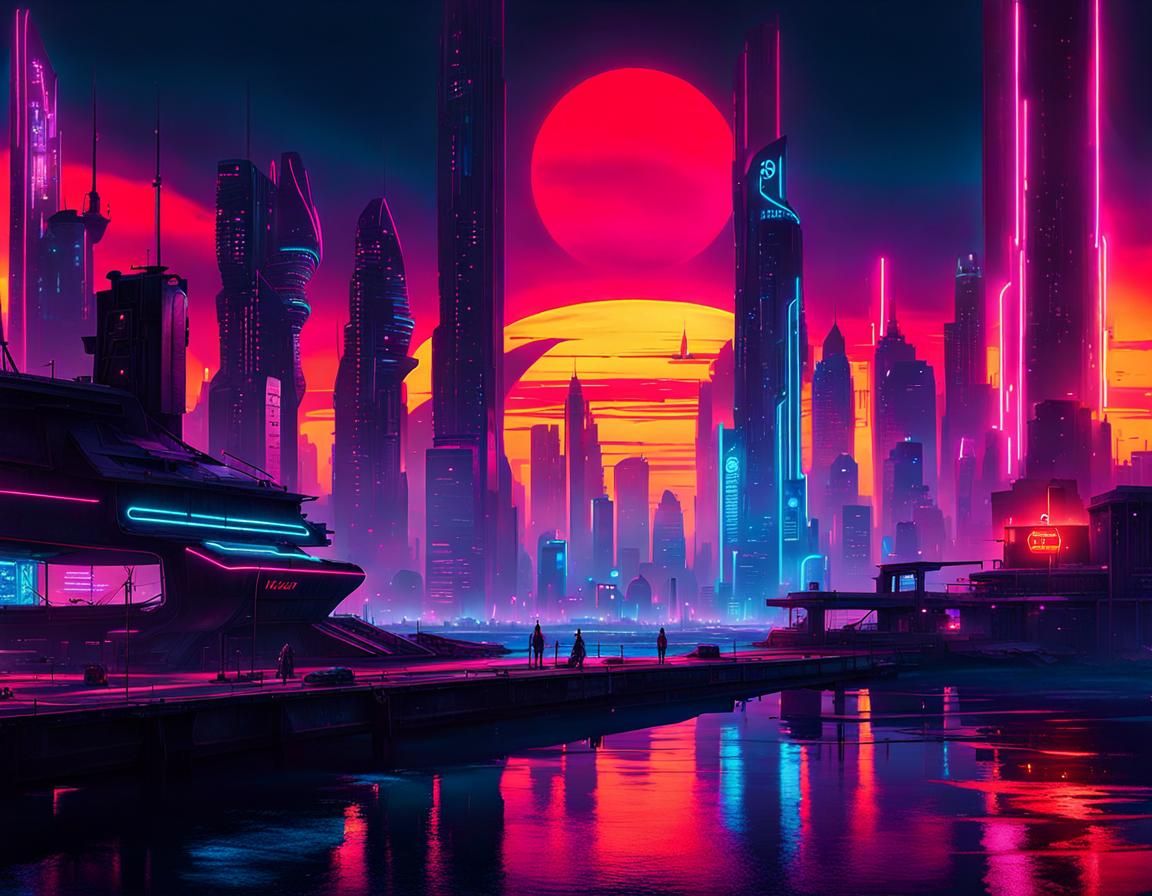 Neon Dystopian City Skyline - AI Generated Artwork - NightCafe Creator