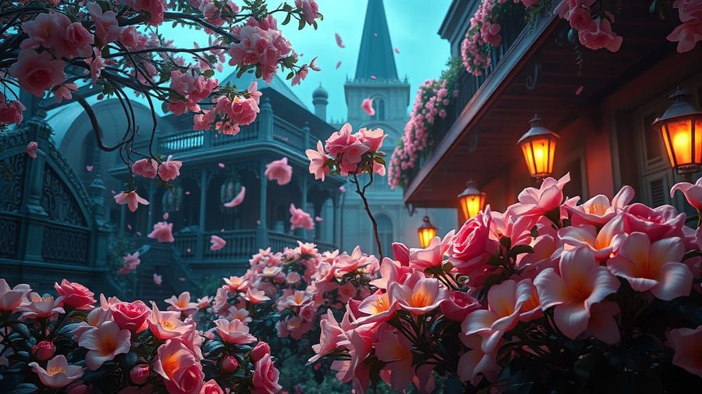 Cyberpunk Night Garden in Vibrant Triadic Colors - AI Art