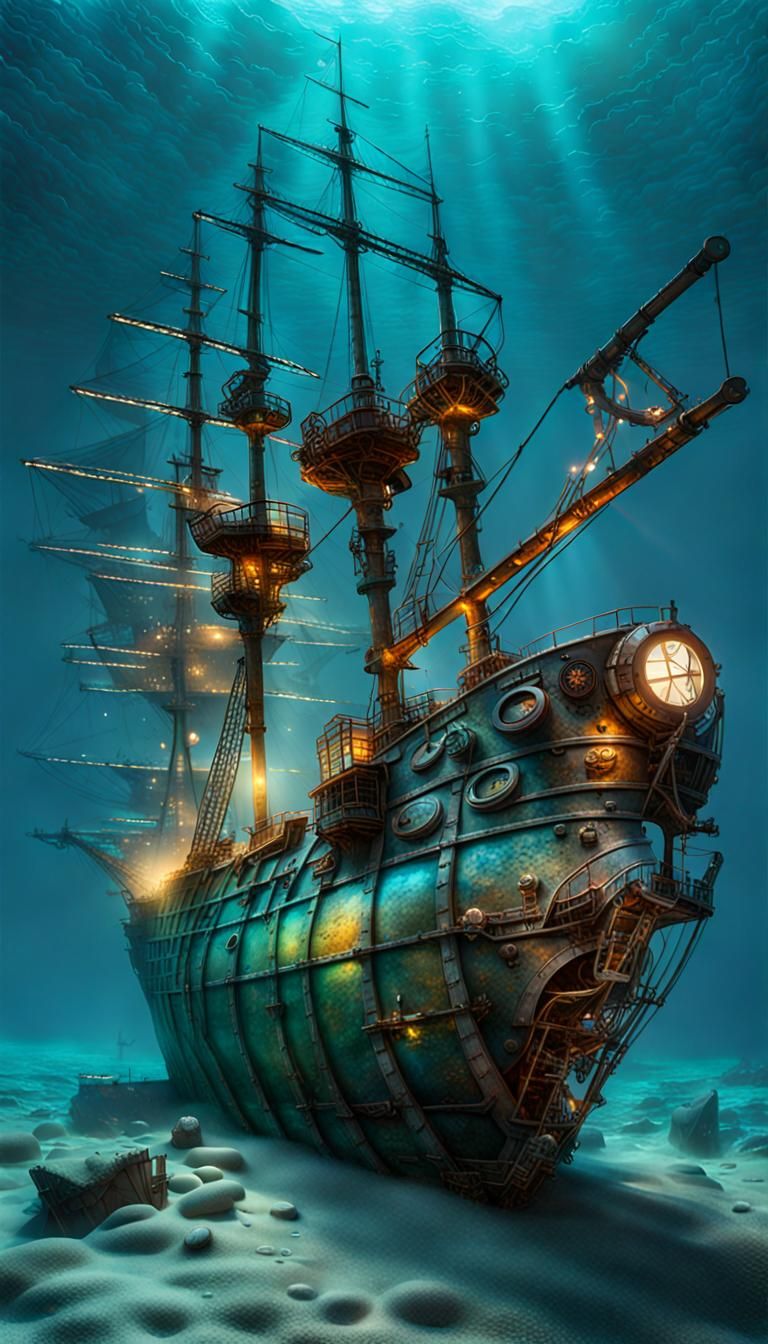 Sunken pirate ship - AI Generated Artwork - NightCafe Creator