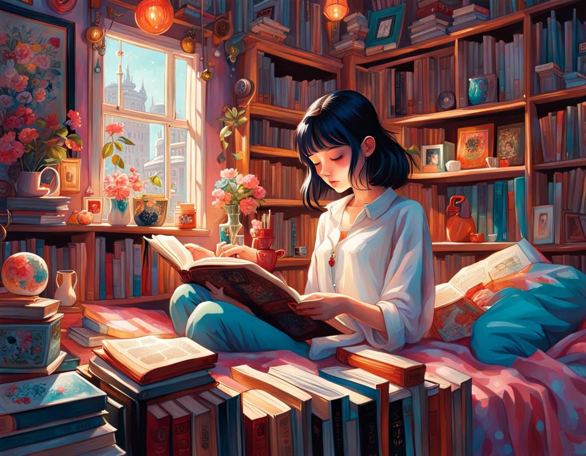 Bookworm bedroom - AI Generated Artwork - NightCafe Creator