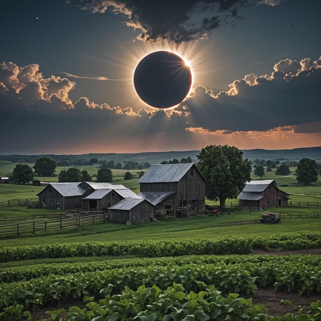 dramatic solar eclipse over a farm - AI Generated Artwork - NightCafe ...