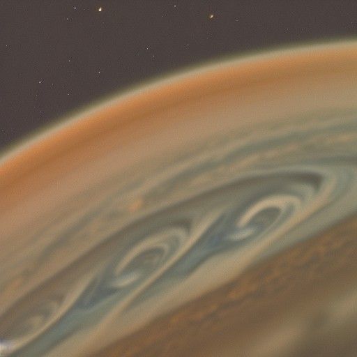 planet jupiter, from orbit, sharp and detailed, io in the forground ...