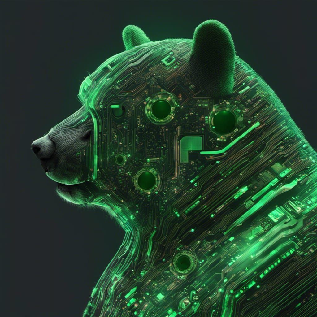 In profile render of Green hues binary art of An Obese Bear, using ...