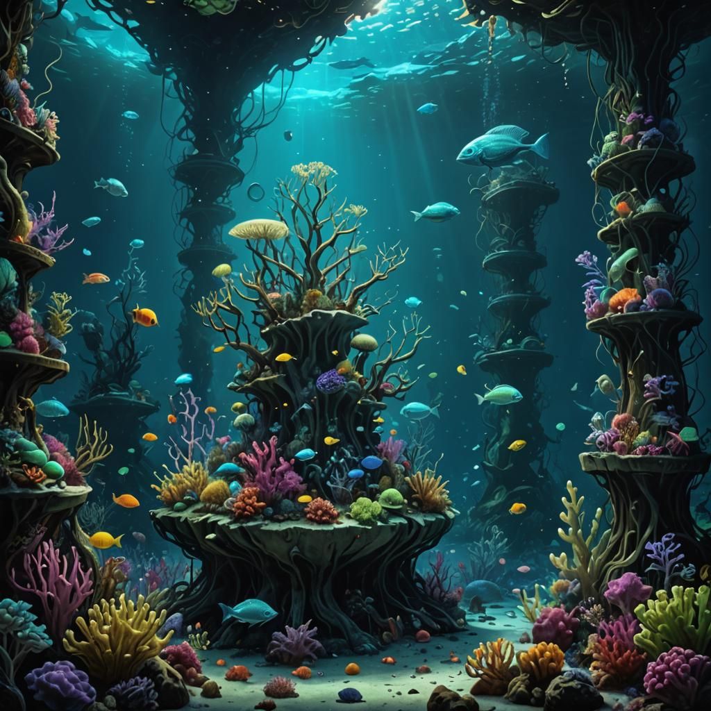 Radiant Abyssal Realm Teeming with Luminous Treasu... - AI Art