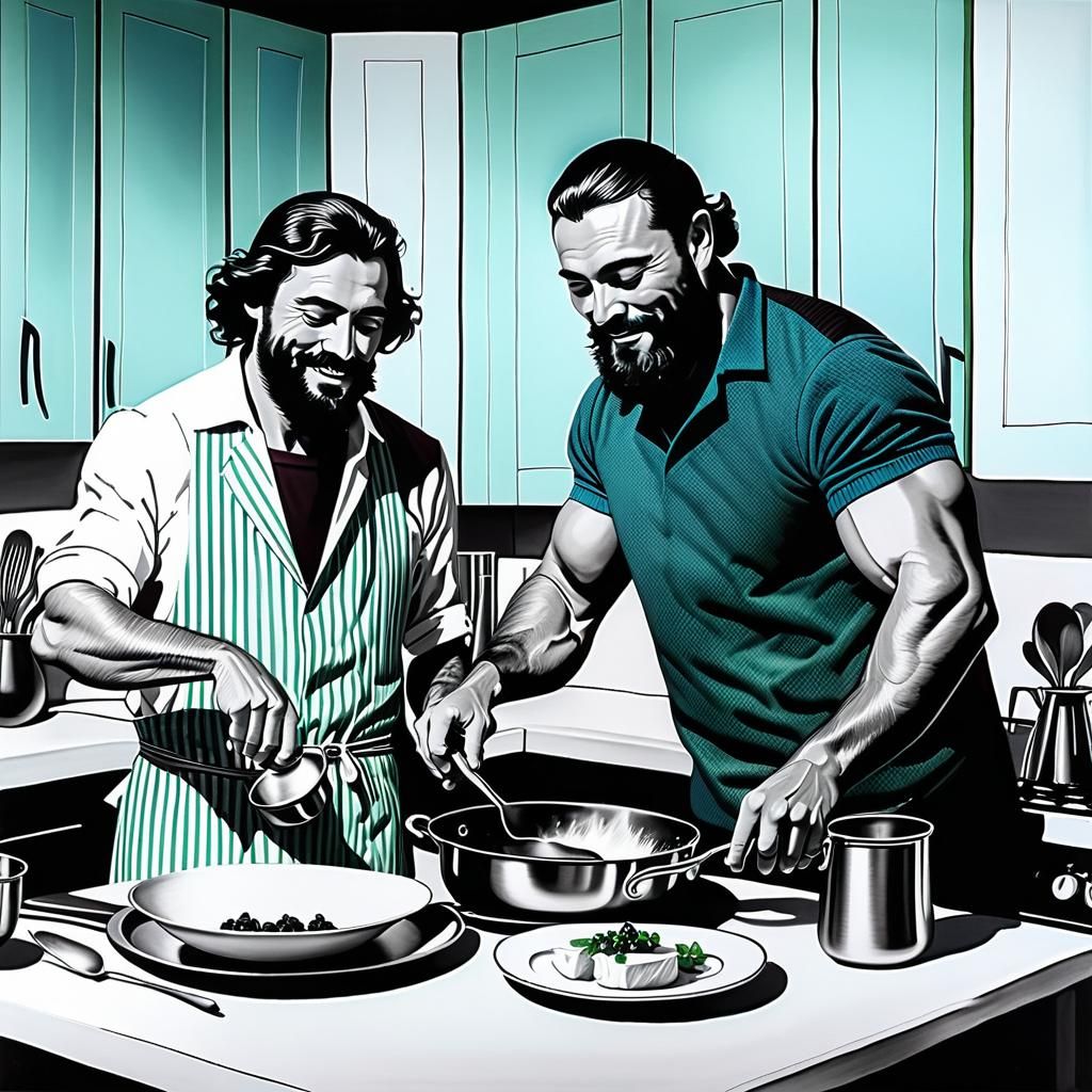 Men cooking Dinner in a Kitchen - AI Generated Artwork - NightCafe Creator