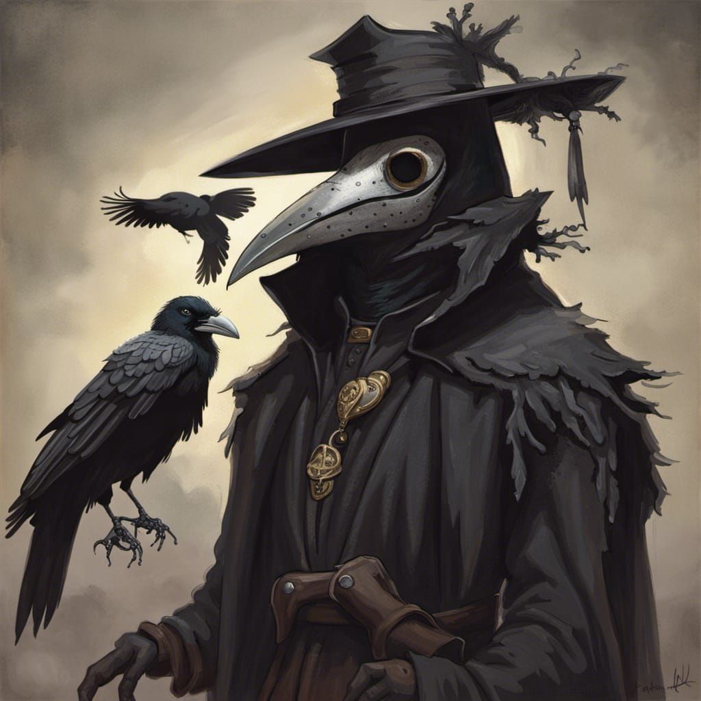 Terrifying plague doctor with a crow on its shoulder - AI Generated ...