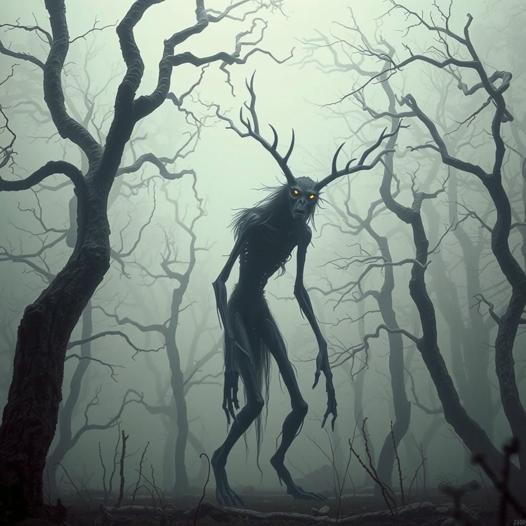 Wendigo creature in the woods - Ethereal Wendigo Emerges fro...