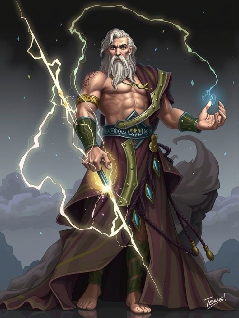 Zeus in Vibrant Cartoon Olympus - AI Art