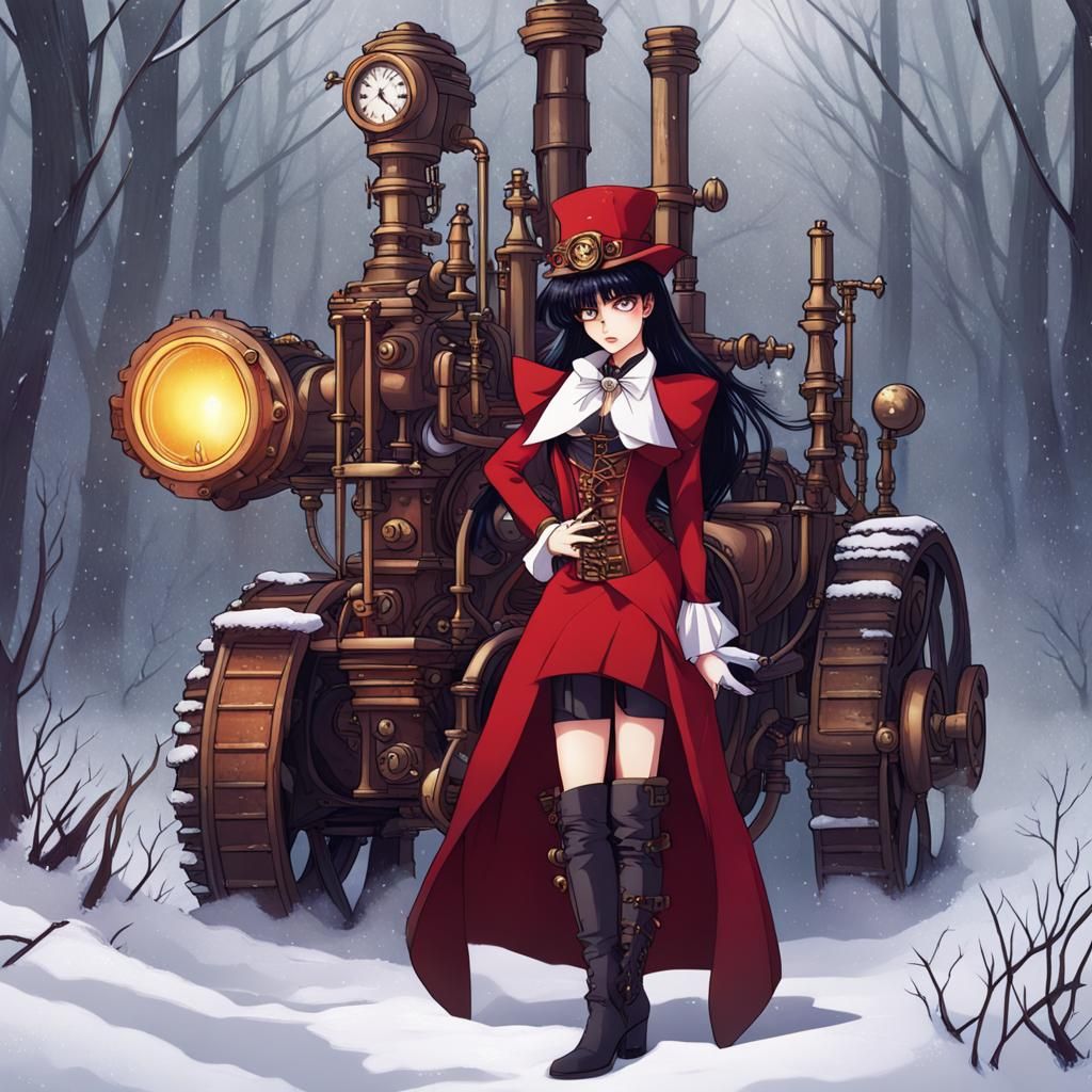 Sailor Mars As A Steampunk Witch In The Snowy Woods - AI Generated ...
