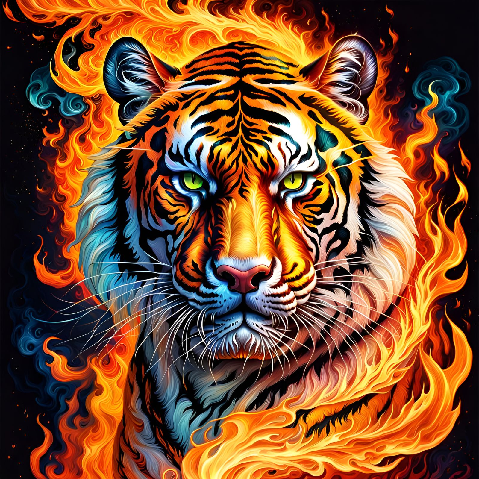 Fiery Tiger in Fire Flames - AI Generated Artwork - NightCafe Creator