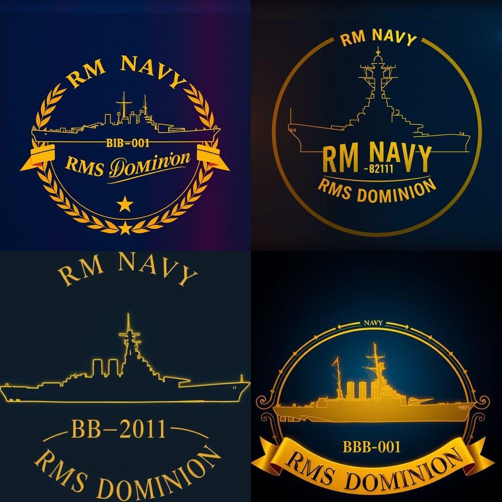 RMS Dominion Battleship Emblem in Dark Blue, Yello... - AI Art