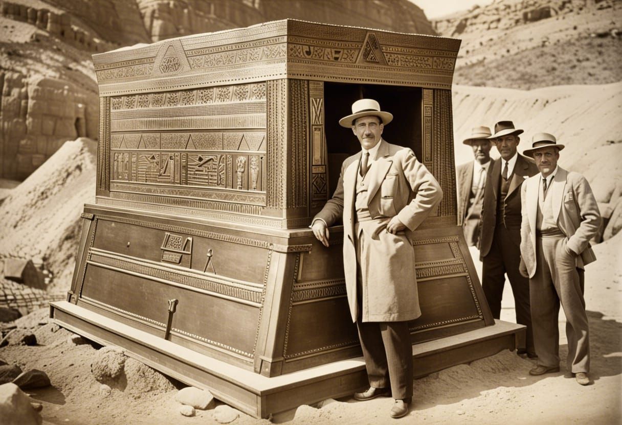 1922 Howard Carter posing next to the Ark of the Covenant at an ...