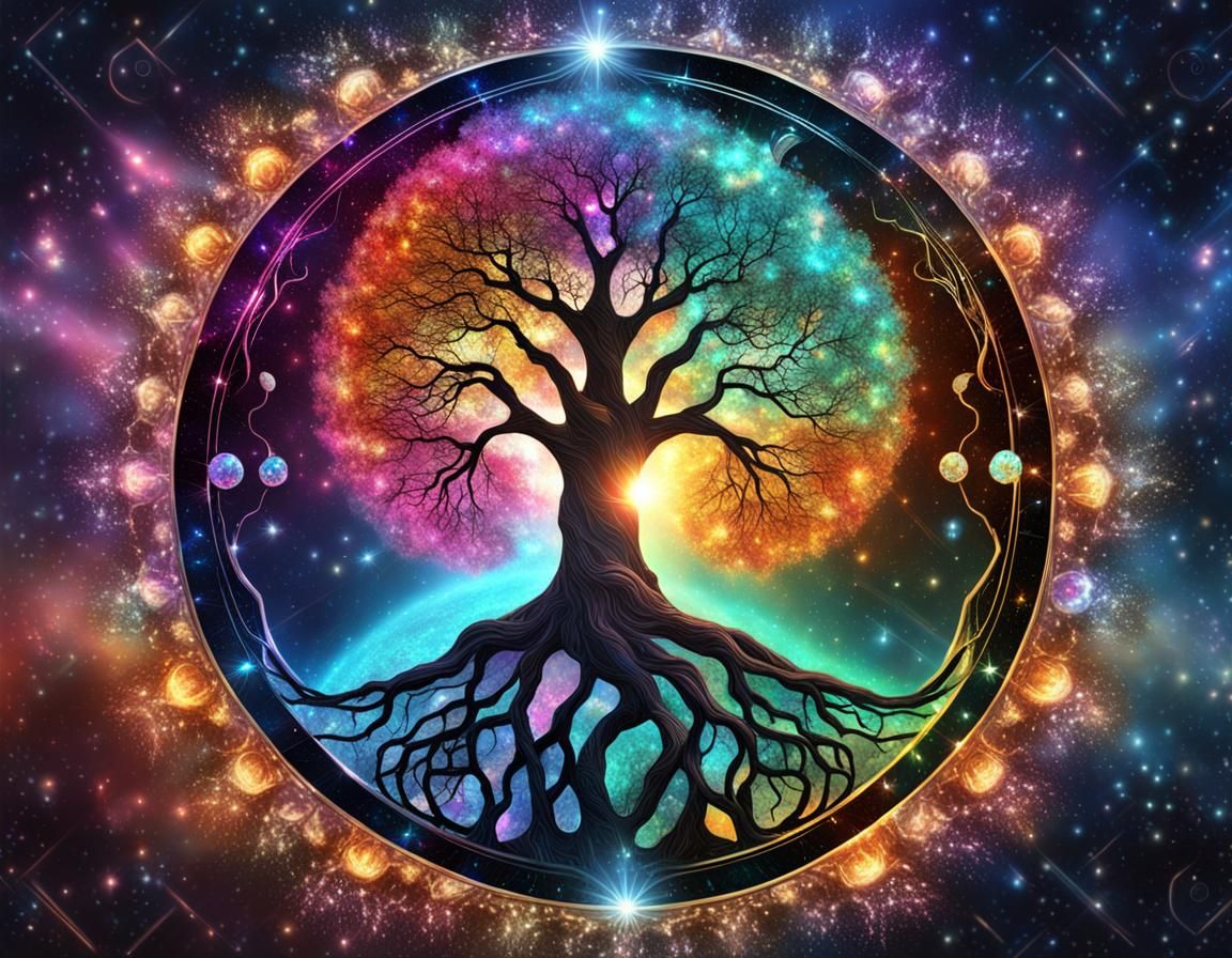 Broken Glass Effect - Cosmic tree of life woman yin yang - AI Generated ...