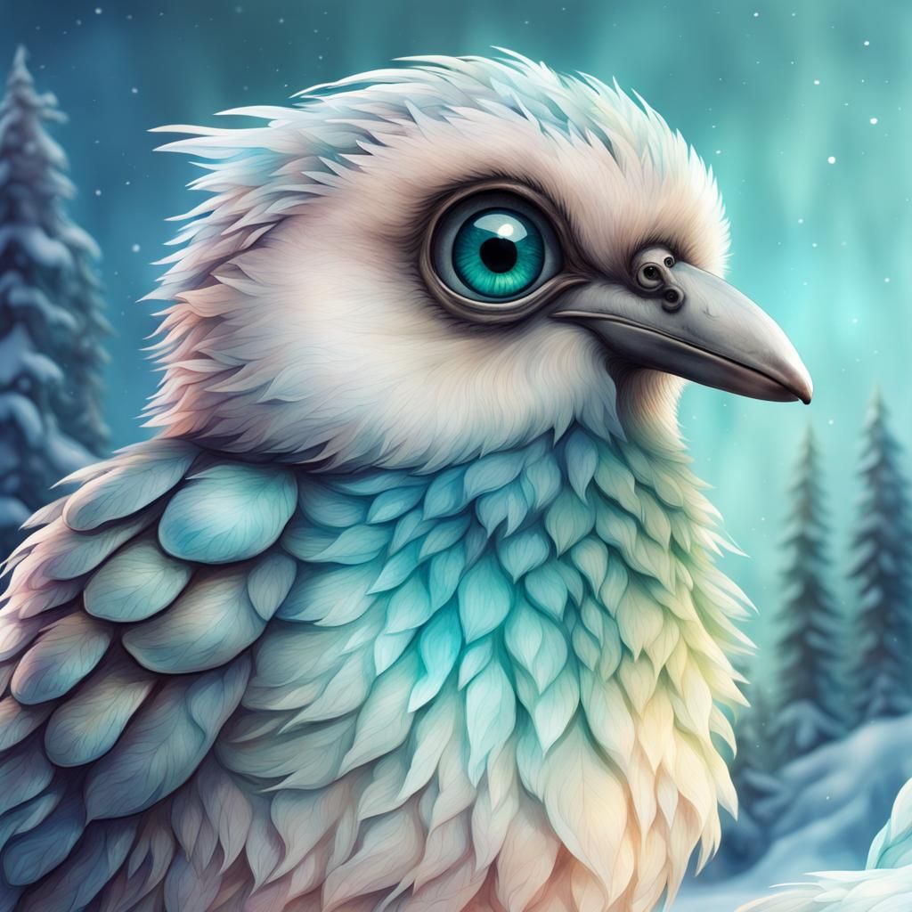 Whimsical Quirky Icy Feathered Creature :: Quirky Folk Style :: Super Cute :: Northern Lights ...