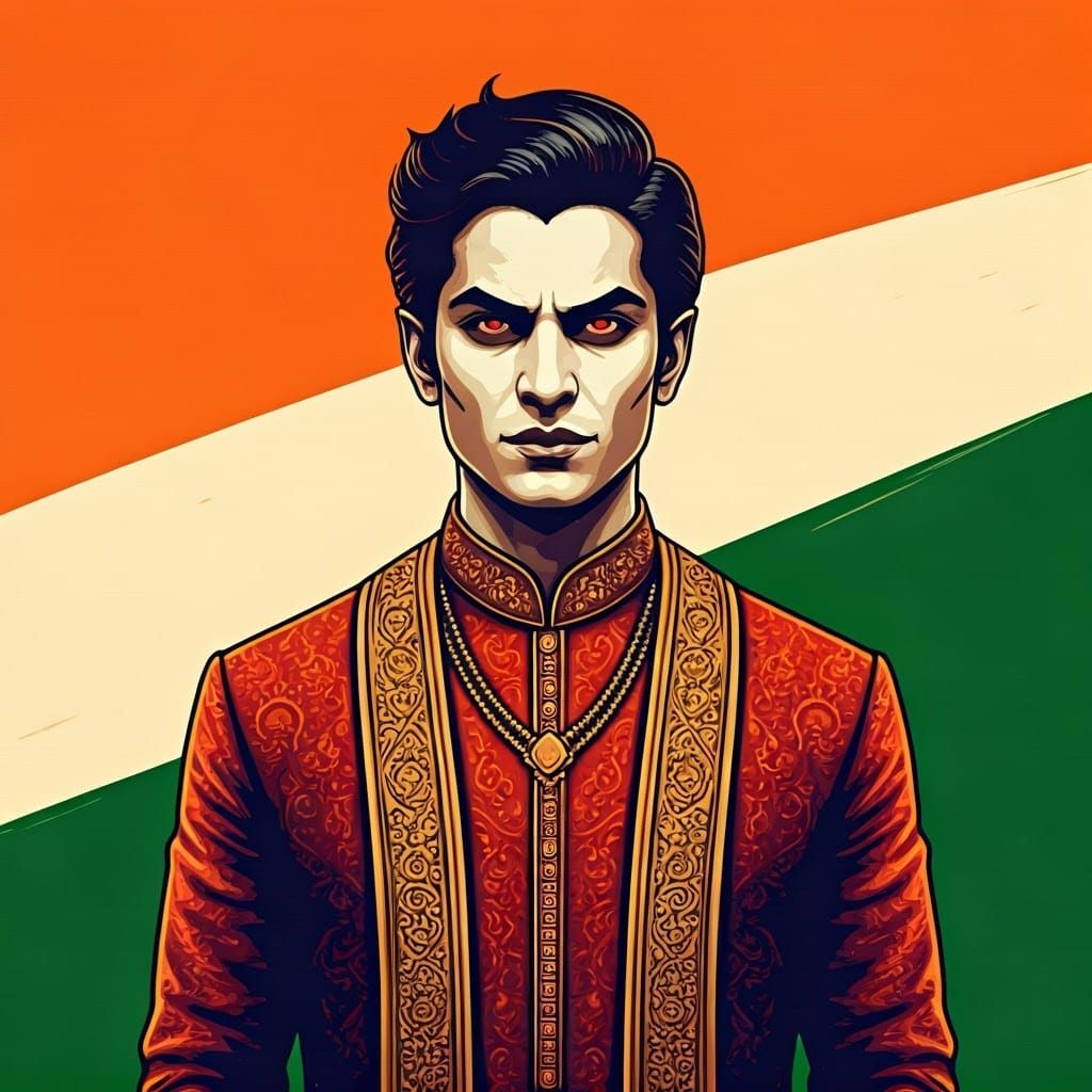 Elegant Indian Vampire Nationalist in Red, White, ... - AI Art