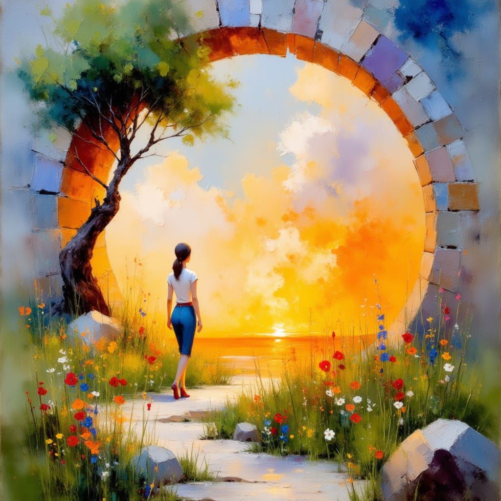 A colorful portal - A Vibrant World Portal in Watercolor Sty...